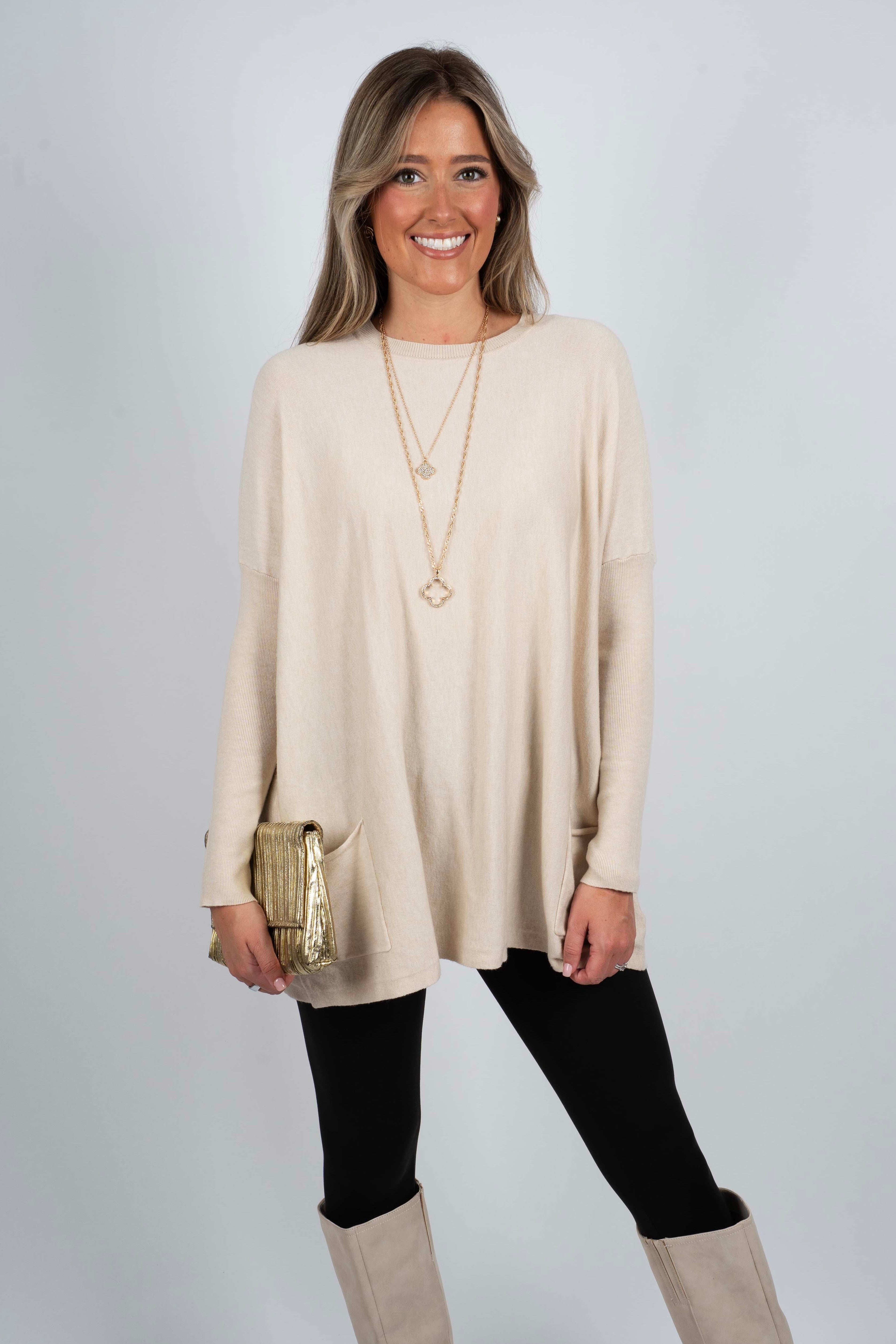Totally Smitten Sweater (Oatmeal) – Blushing Brunette